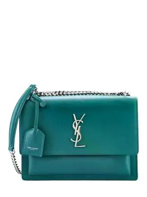 Saint Laurent Sunset Leather Medium Crossbody Bag - Green