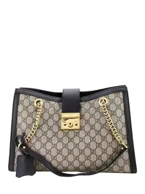 Gucci Padlock Chain Gg Coated Canvas Medium Tote Bag - Black