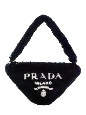 Prada Triangle Top Handle Pouch Terry Cloth Mini Shoulder Bag - Black