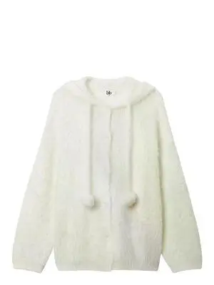 B+AB Hooded Cardigan With Pom-pom Detail - White