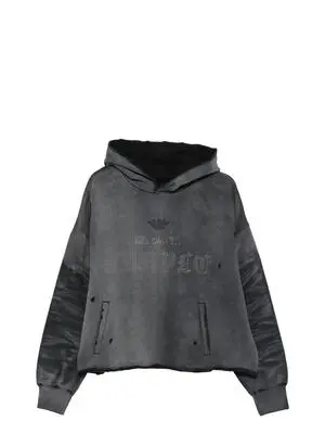 PURPLE BRAND Embellished Hooded Fleece Hoodie - Grey