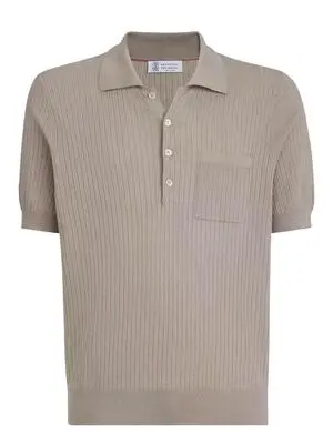 Brunello Cucinelli Textured-rib Chest-pocket Button-fastening Polo Shirt - Neutrals