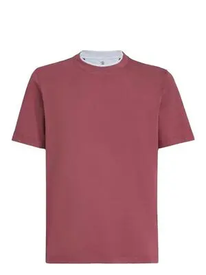 Brunello Cucinelli Cotton Jersey Crew-neck T-shirt With Faux-layering Red