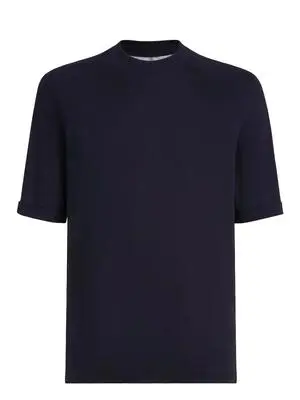 Brunello Cucinelli Mock-neck Cotton Jersey T-shirt - Blue