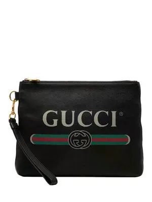 Gucci Leather Logo Clutch Bag - Black