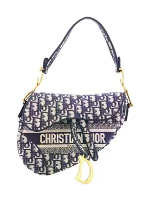 Dior Saddle Handbag Logo Embroidered Oblique Canvas Medium Shoulder Bag - Blue