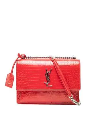 Saint Laurent 2017 Medium Croc Embossed Monogram Sunset Bag - Red