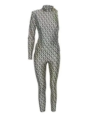 Elisabetta Franchi Monogram-print Bodysuit And Leggings Set - Black