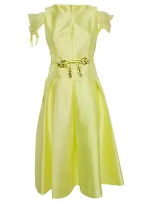 Paule Ka Feather-trim Bow-detail Midi Dress - Yellow