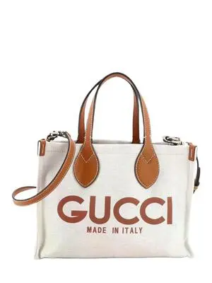 Gucci Logo Shopper Tote Printed Canvas Small Shoulder Bag - Neutrals