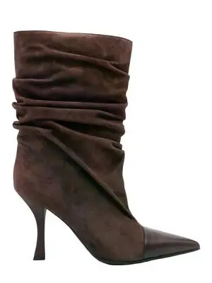 MARC ELLIS 90mm Pointed-toe Ruched Boots - Brown