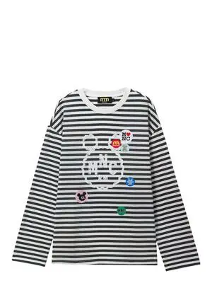 MINI CREAM Striped Appliqué T-shirt - White