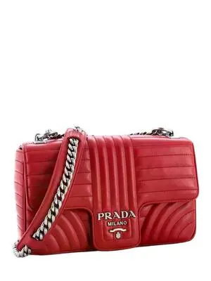 Prada Chain Flap Shoulder Bag Diagramme Quilted Leather Medium - Red