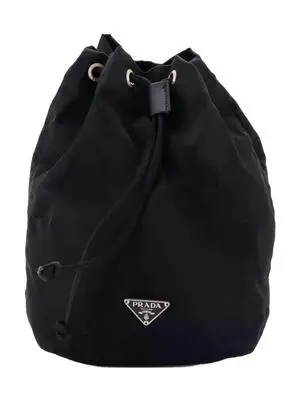 Prada Drawstring Wristlet Tessuto Small Bucket Bag - Black