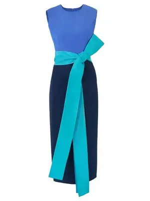 Carolina Herrera Color-blocked Midi Dress With Sash - Blue