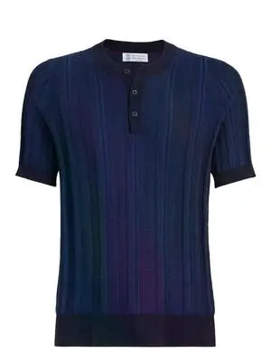 Brunello Cucinelli Jacquard-textured Rib-knit Polo Shirt - Blue