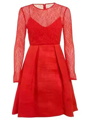 Sandro Floral-lace Pleat-detail Dress - Red