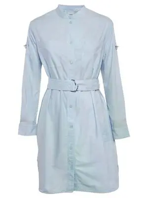 Burberry Embroidered-logo Belted Shirt Midi Dress - Blue