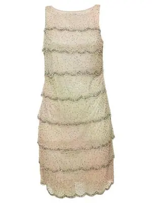 Adrianna Papell Beaded Tiered Mini Dress - Neutrals
