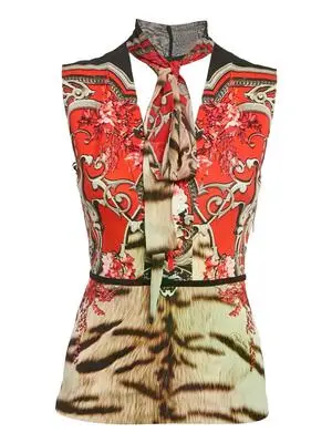 Roberto Cavalli Floral-print Sleeveless Blouse - Red