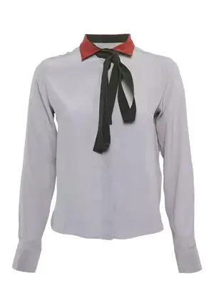 Valentino Garavani Contrast-collar Silk Shirt - Grey