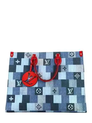 LOUIS VUITTON Onthego Damier And Monogram Patchwork Denim Gm Tote Bag - Blue