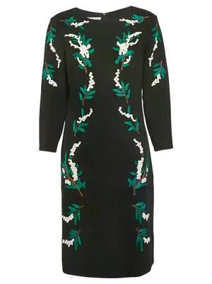 Oscar De La Renta Floral-embroidered Wool Dress - Black