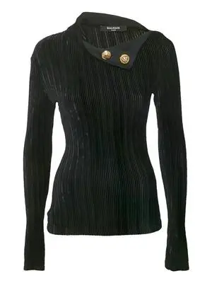 Balmain Pleated Textured Top - Black