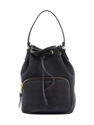 Prada Logo Drawstring Canvas Bucket Bag - Black