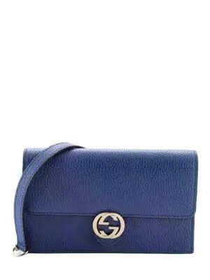 Gucci Interlocking Wallet On Chain Leather Crossbody Bag - Blue