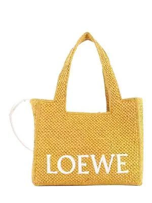 Loewe Paula's Ibiza Logo Convertible Raffia Medium Tote Bag - White