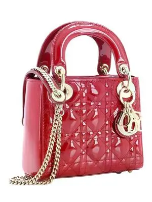 Dior Lady Chain Bag Cannage Quilt Patent Mini Satchel - Red