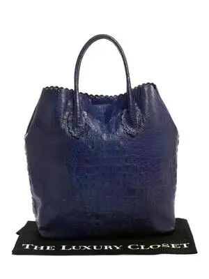 Furla Croc Embossed Leather Tote - Blue