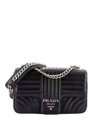 Prada Chain Flap Shoulder Bag Diagramme Quilted Leather Medium Crossbody Bag - Black