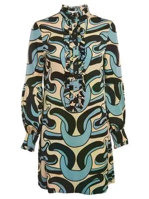 Diane Von Furstenberg Abstract-print Ruffle-front Dress - Blue