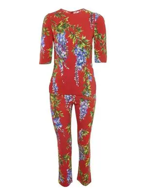 Dolce & Gabbana Floral-print Crepe Trousers And Top Set - Red