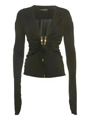 Roberto Cavalli Embellished Lace-up Top - Black