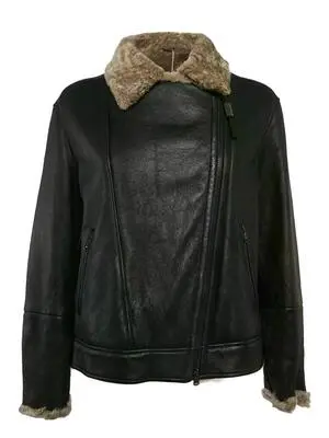 Brunello Cucinelli Leather Shearling Jacket - Black