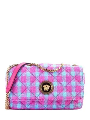 Versace Medusa Icon Chain Flap Bag Quilted Tweed Mini Shoulder Bag - Blue
