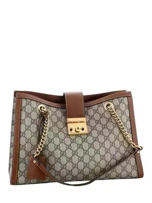 Gucci Padlock Chain Gg Coated Canvas Medium Tote Bag - Brown