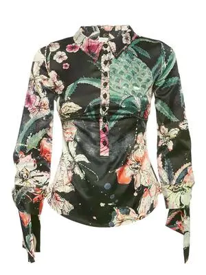 Just Cavalli Floral-print Satin Shirt - Black