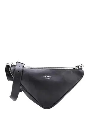 Prada Double Triangle Logo Zip Shoulder Bag - Black