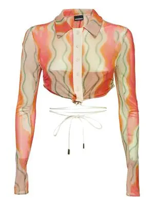 Jacquemus La Chemise Abaca Wave-print Mesh Shirt - Pink