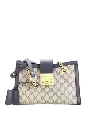 Gucci Padlock Chain Tote Gg Coated Canvas - Black