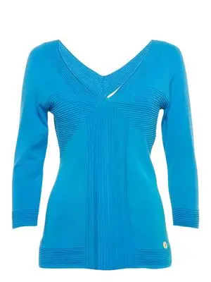 Versace Ribbed V-neck Top - Blue
