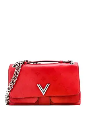LOUIS VUITTON Chain Bag Monogram Leather Shoulder Bag - Red
