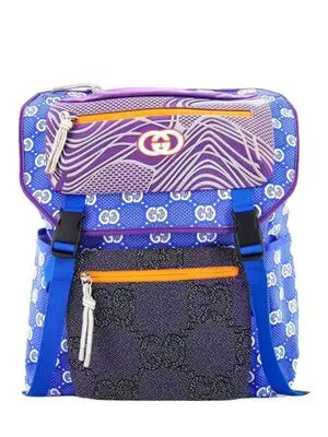 Gucci Paneled Gg Jacquard Nylon And Rubber Large Backpack - Blue