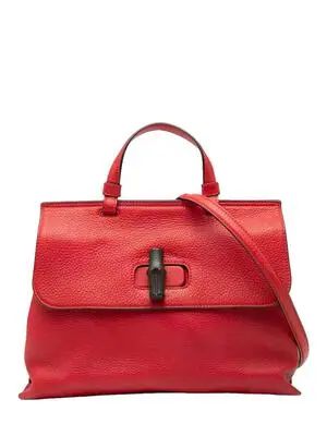 Gucci 2000-2015 Medium Leather Bamboo Daily Satchel - Red