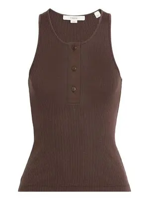 Vince Ribbed Pima Cotton Tank - Dark Brown