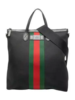 Gucci 2016-2025 Canvas Techno Web Vertical Zip Tote Satchel - Black